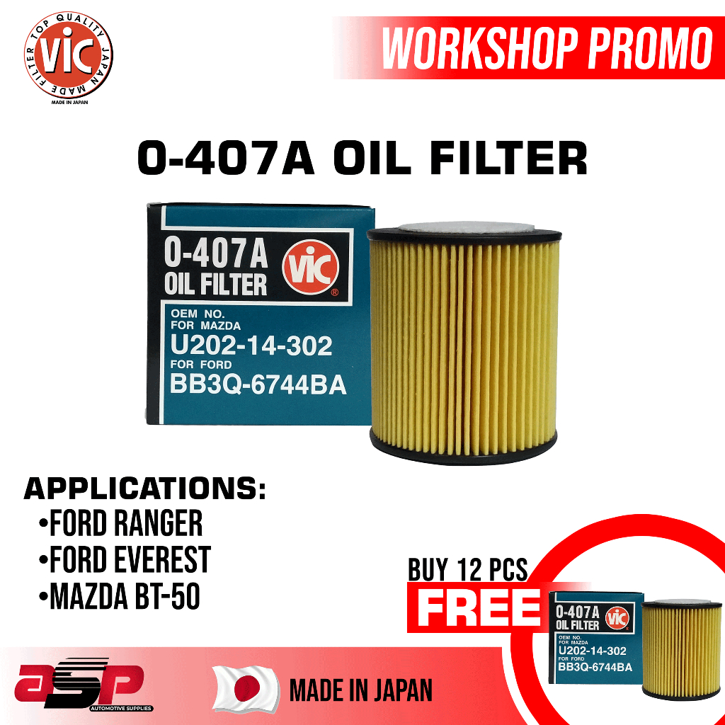 VIC Oil Filter Element Type O-407A for Ford Ranger, Everest, Mazda BT ...