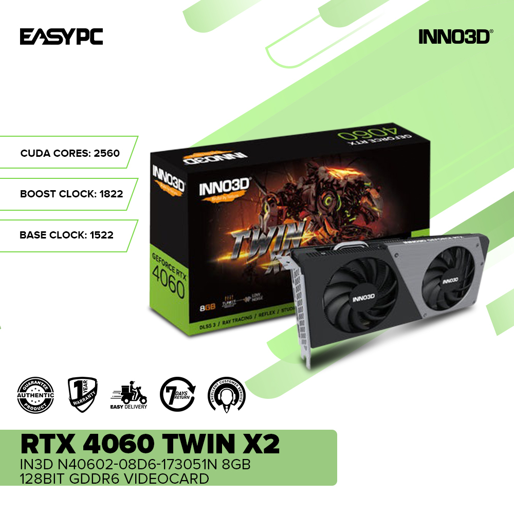 EasyPC| Inno3D RTX 4060 Twin x2 IN3D N40602-08D6-173051N 8gb 128bit GDDR6 graphics card | Shopee ...