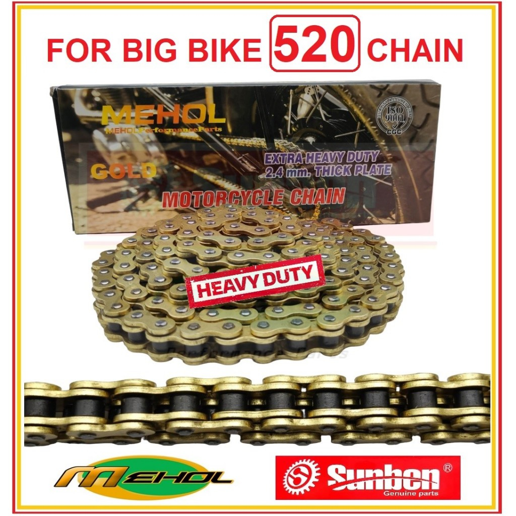 1 PC UNIVERSAL MEHOL GOLD CHAIN FOR BIG BIKE HEAVY DUTY 520H-120L/ 130L ...