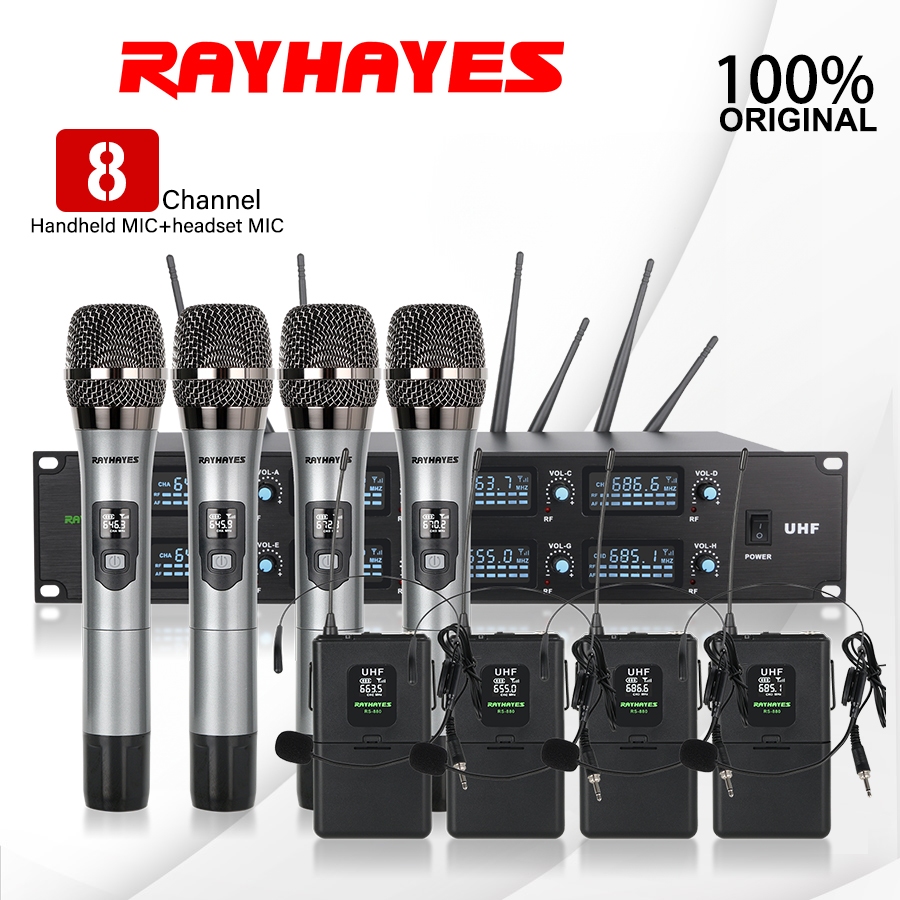 RAYHAYES Wireless Microphone System 8 Channel Frequency UHF for Karaoke ...