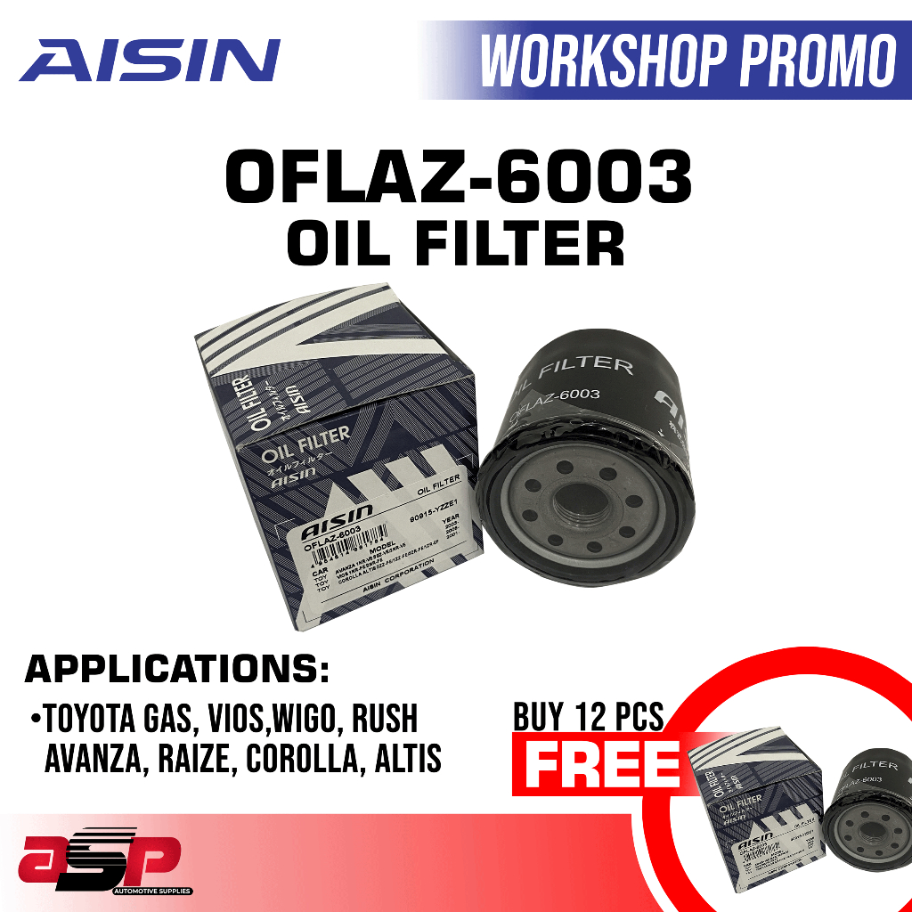 AISIN Oil Filter for Toyota Vios, Wigo, Avanza, Suzuki Gas - OFLAZ-6003 ...