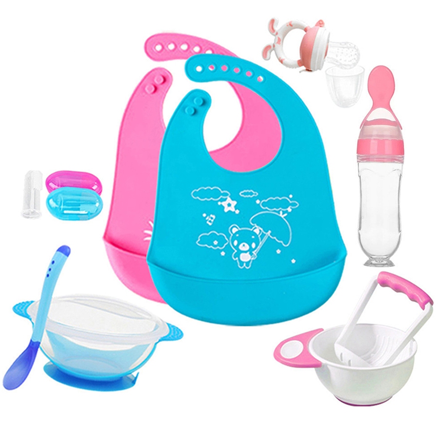 Silicone Baby Feeding Essential Feeder Bowl Spoon Pacifier Silicone bib ...