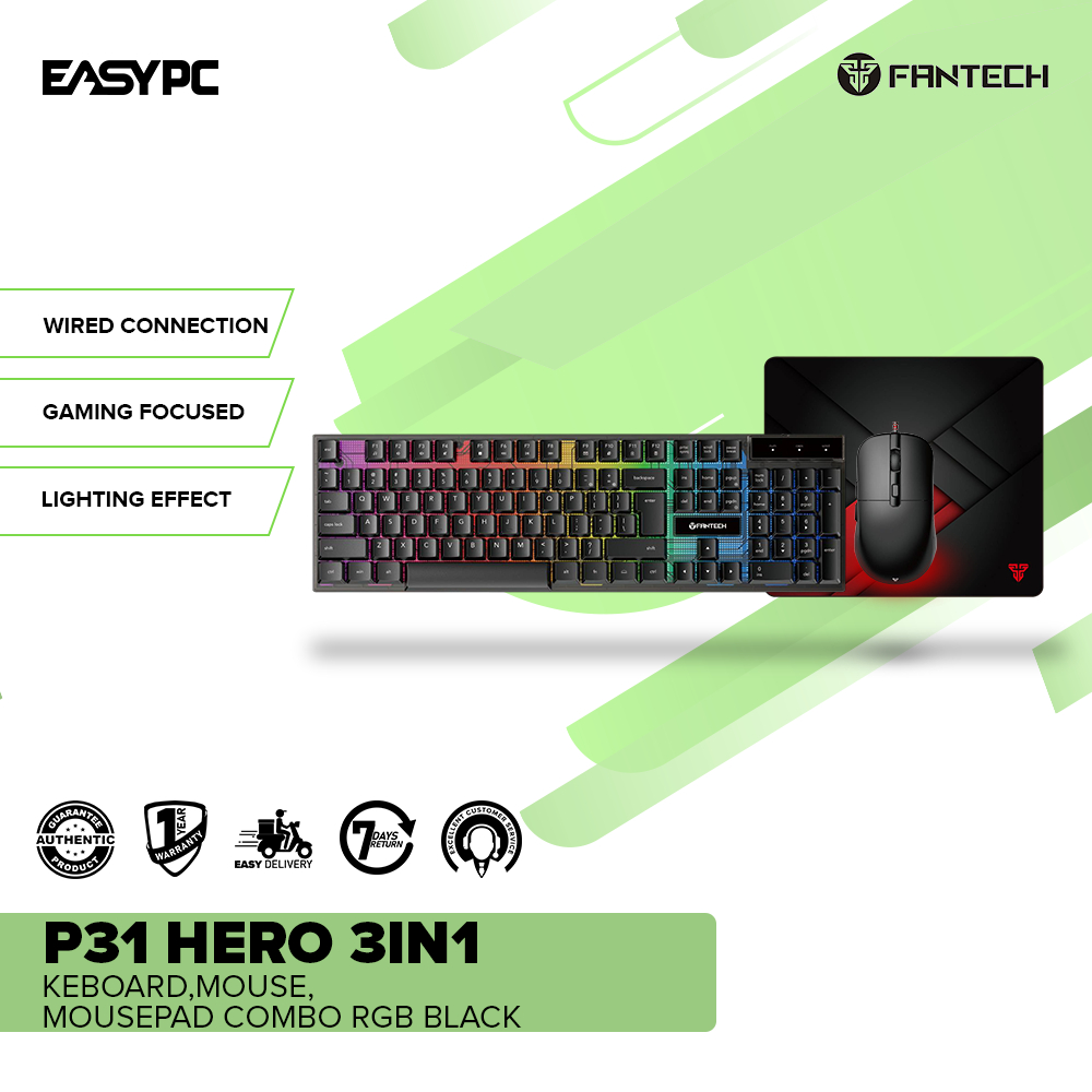 EasyPC| Fantech P31 Hero 3in1 Keyboard, Mouse, Mousepad Combo RGB Black ...
