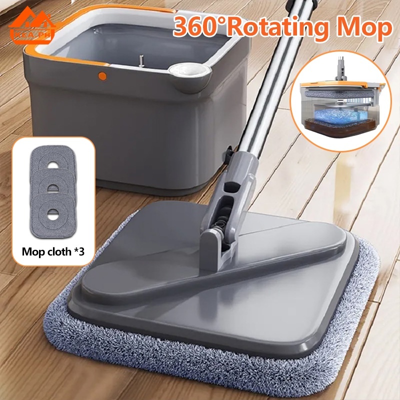 Square Spin Mop With Bucket Self-Cleaning Rotary Mop | Shopee Philippines