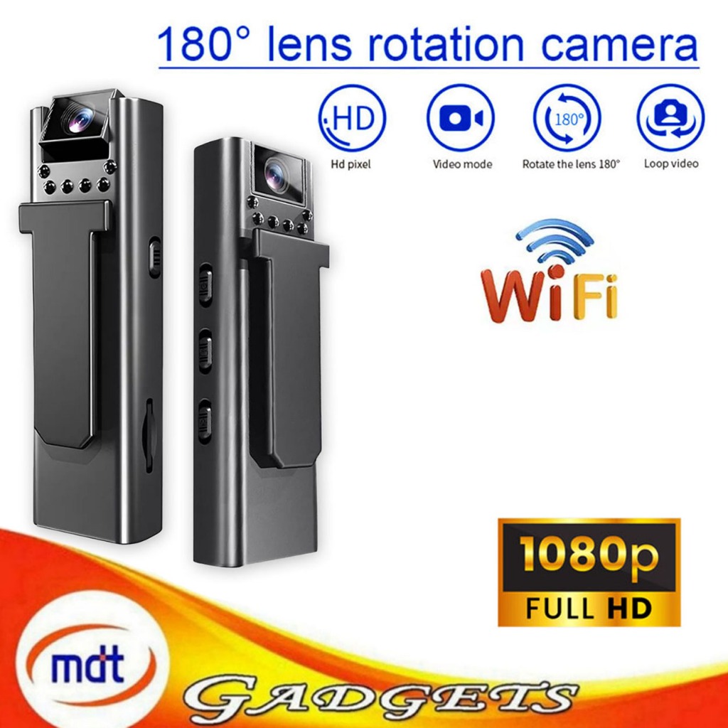 1080P Full HD WiFi Body Camera Remote Viewing 180° Rotatable Lens ...