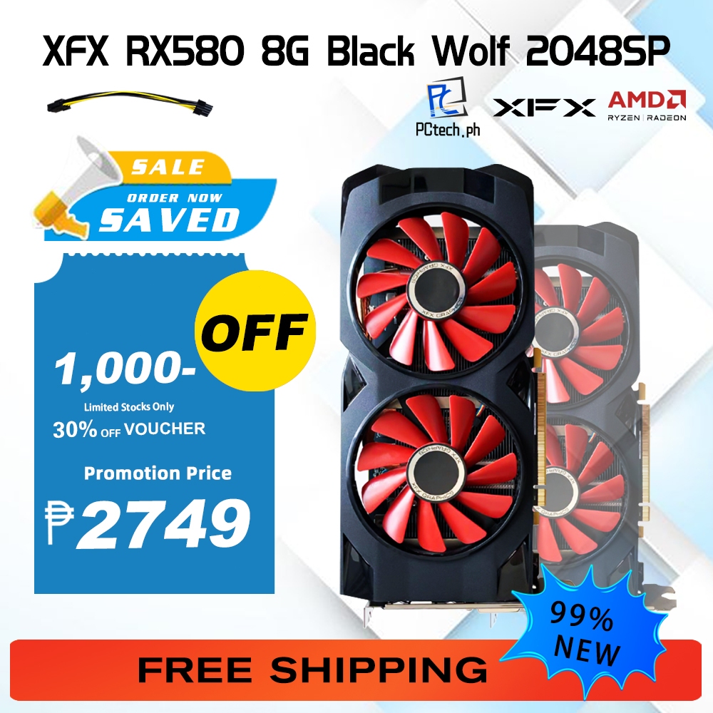 Original[Used 99%NWE]XFX RX580 8G Black Wolf 2048SP GDDR5 256-Bit GPU ...