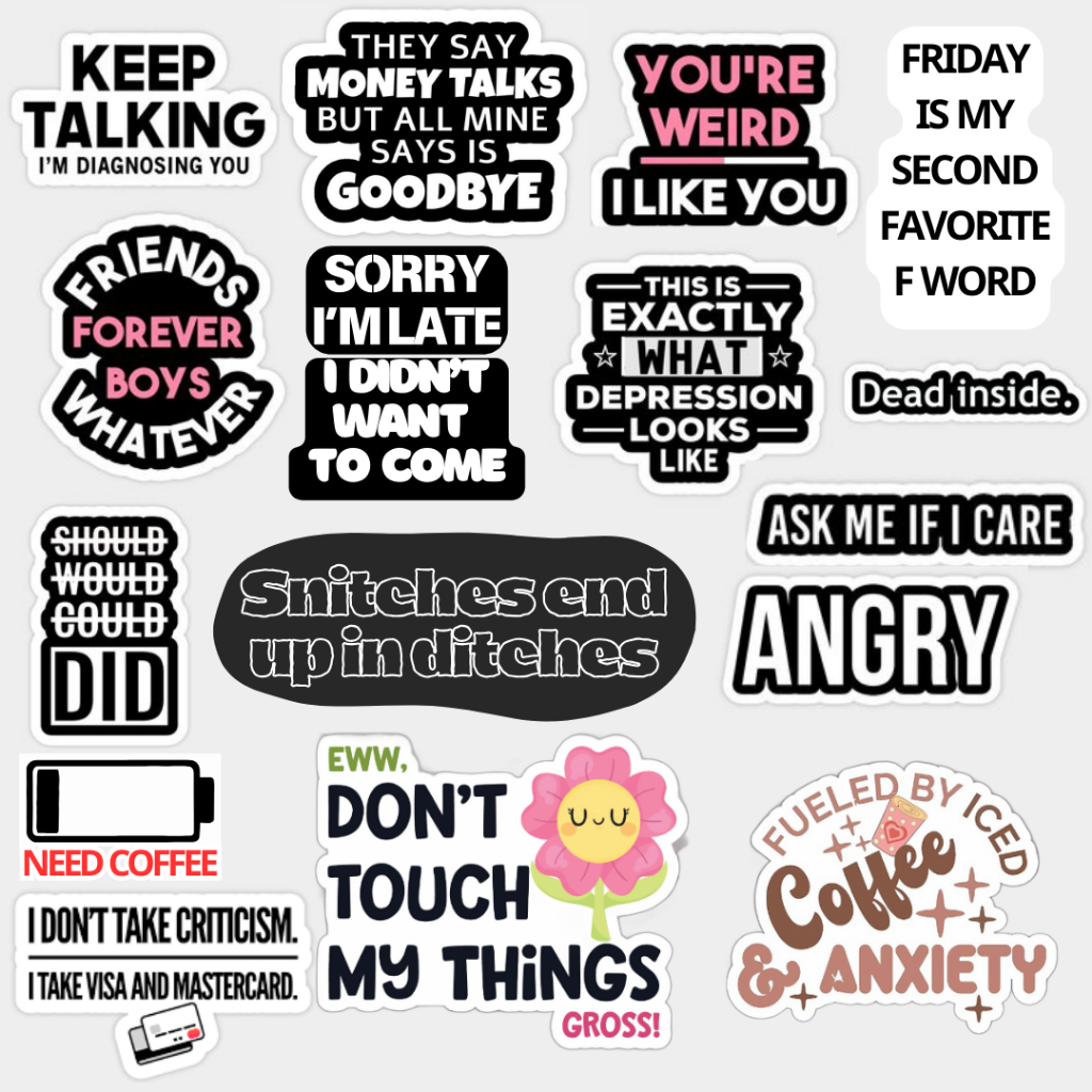 10 Statement Stickers Sarcastic, Antisocial Coffee Water Resisitant Die ...