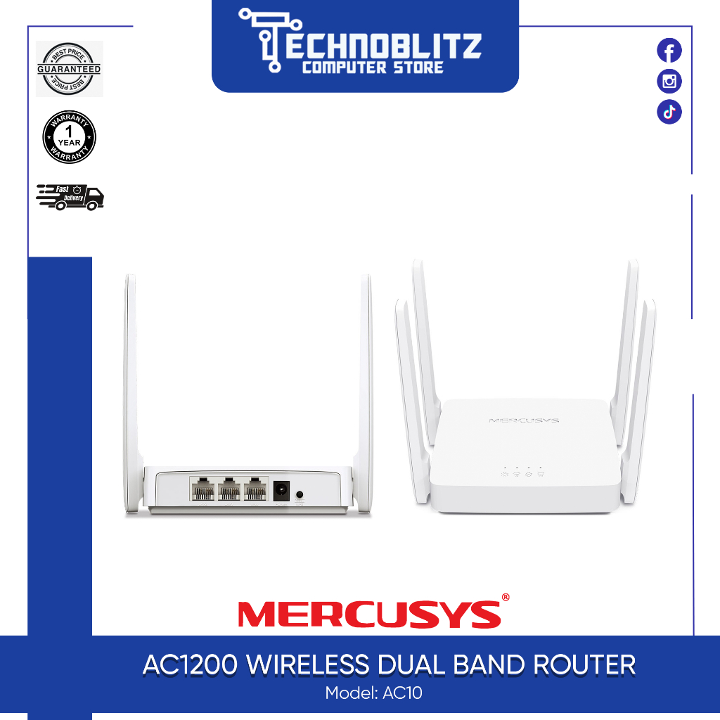 Mercusys AC10 AC 1200 Dual Band Wireless Router | Shopee Philippines