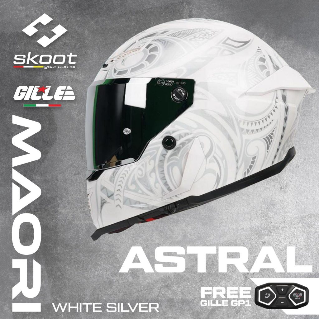GILLE ASTRAL MAORI - WHITESILVER Full Face Dual Visor Motorcycle Helmet ...