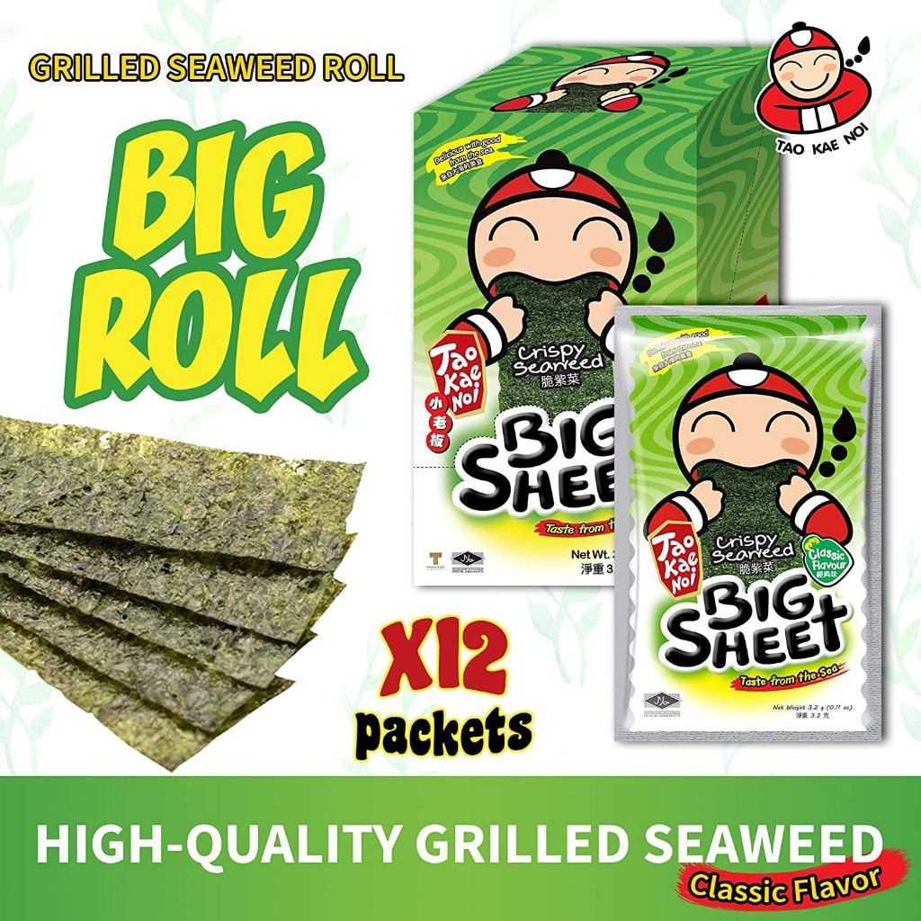 Tao Kae Noi Crispy Seaweed Big Sheet Classic 1 Box, 12 Packs (3.2 Grams ...
