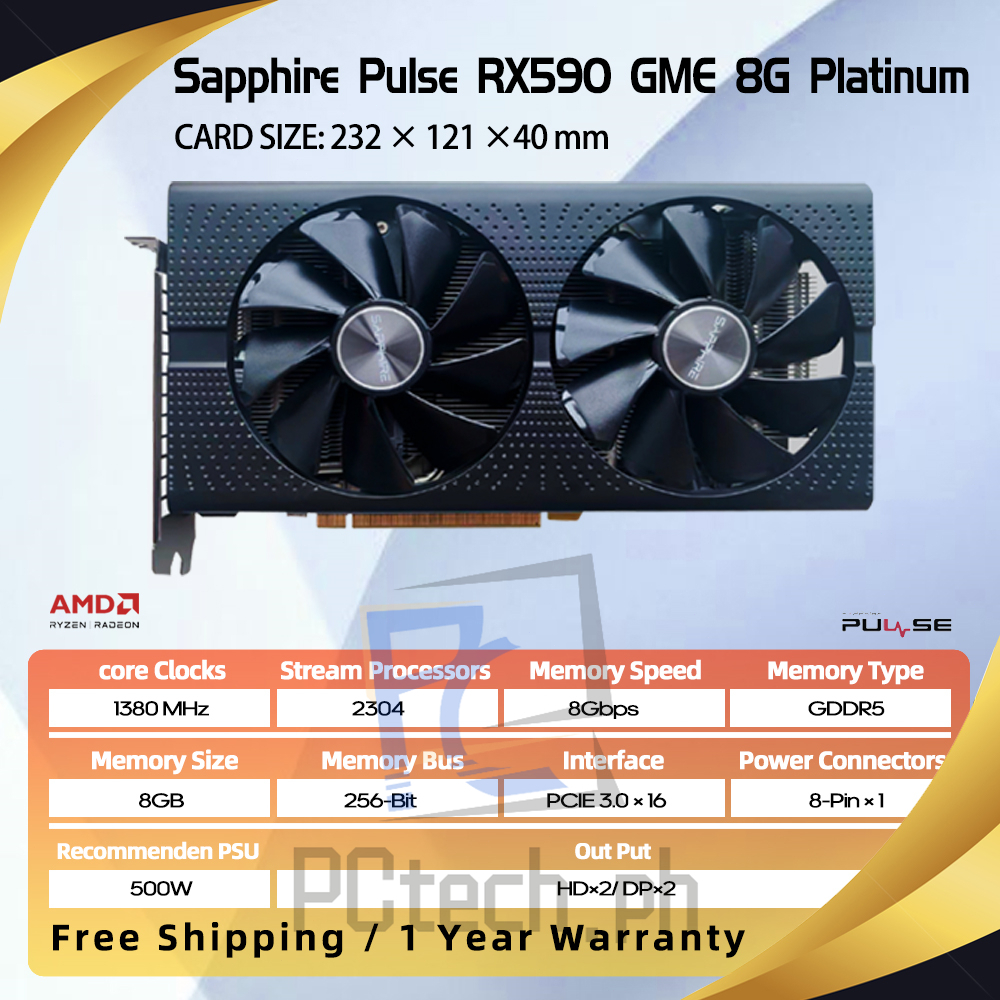 Original[Used]SAPPHIRE Pulse RX590 GME 8G Platinum DUAL FAN AMD Graphic Graphics Card grafik ...