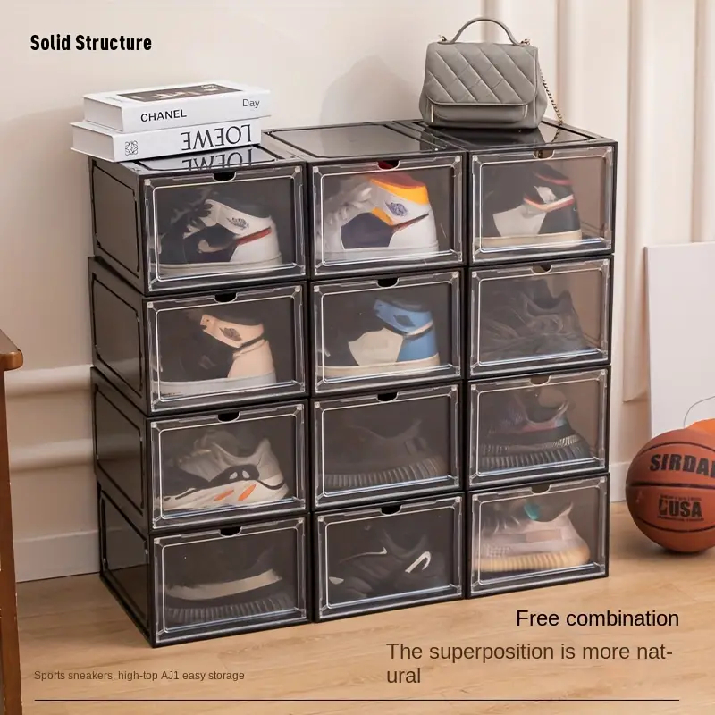 Acrylic Stackable Shoe Box Magnetic Shoe Organizer Clear Sneaker ...
