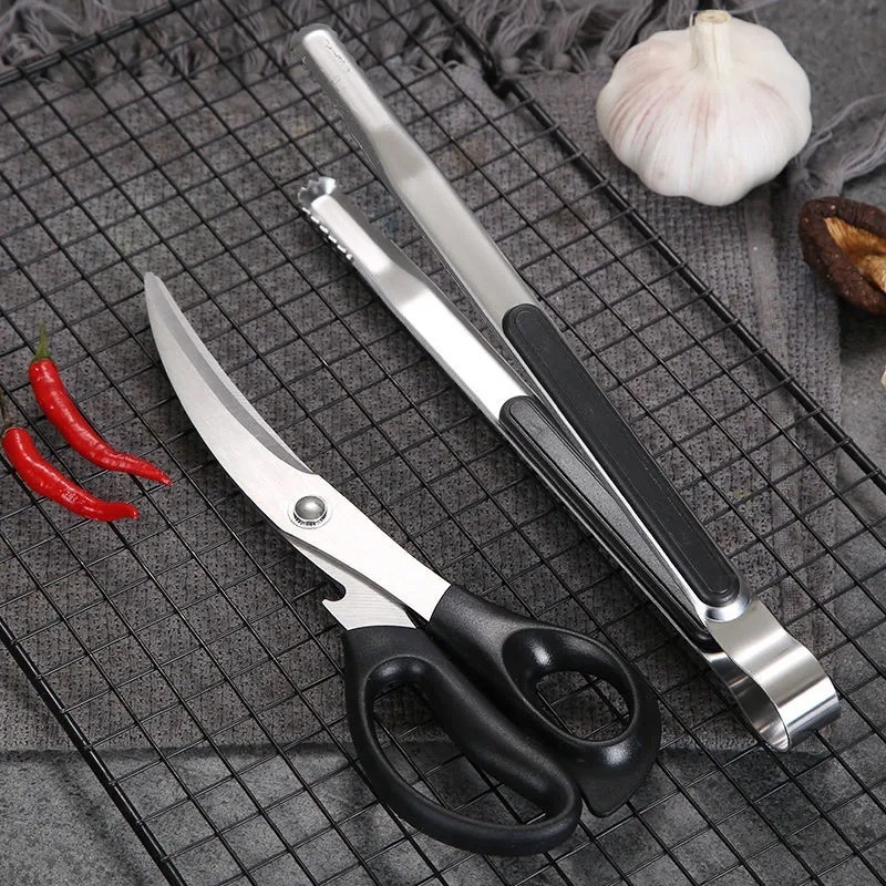 LHK Stainless steel korean barbecue scissor and clip set charcoal ...