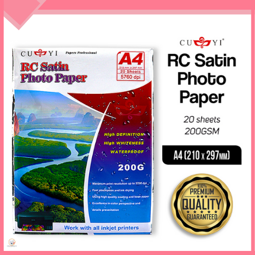 CUYI RC Satin Photo Paper 200GSM A4 Size No Backprint (20 sheets per ...