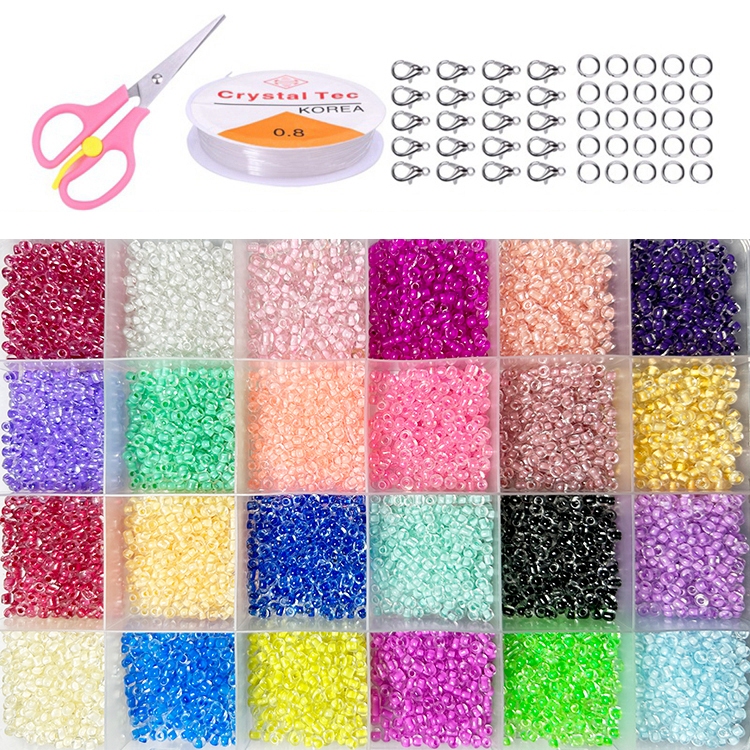 Beads Kit With Elastic Line 3mm Glass Seed Beads Making | Shopee ...