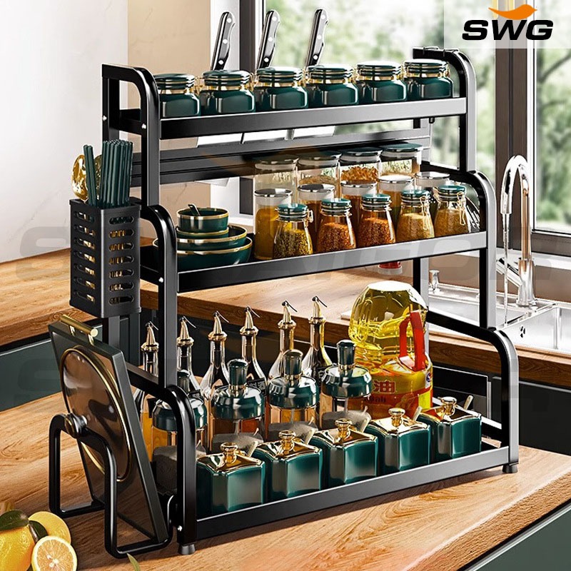 SWEAIGOR 2/3 Tier Corner Spice Rack Condiments Seasoning Organizer For ...