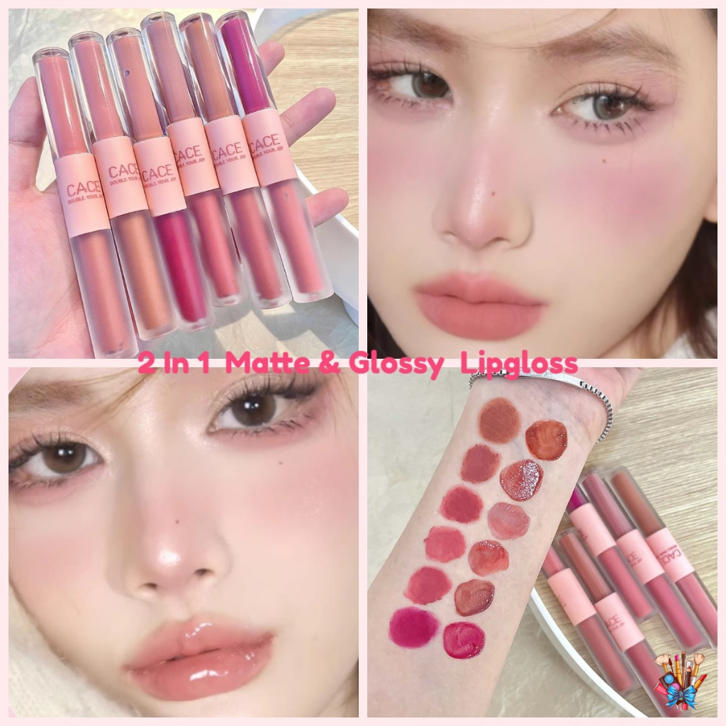 CACE 2 in 1 Double Head Matte Glossy Lipstick Waterproof Silk Velvet ...