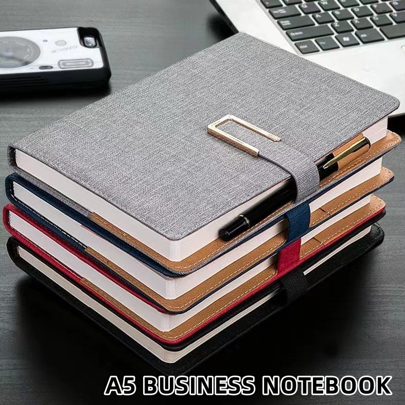 A5 Business Notebook Cloth Pattern PU Leather Sponge U-shaped Metal ...