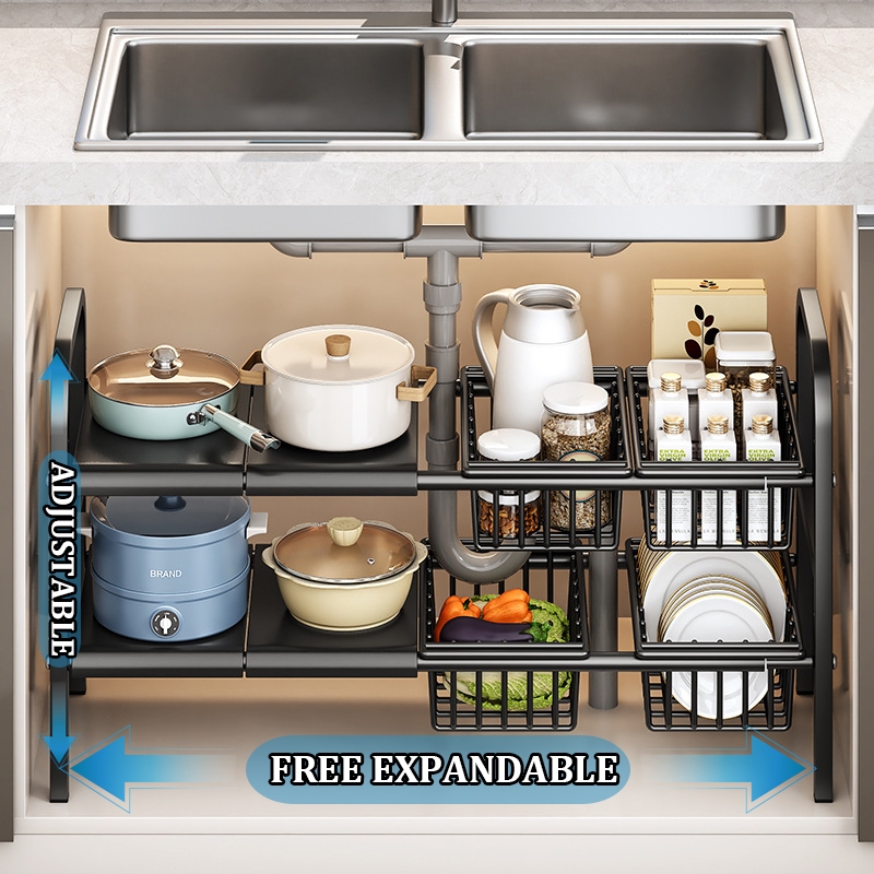 HK Under Sink Organizer Rack Adjustable Kitchen Storage Rack 2 Tier ...