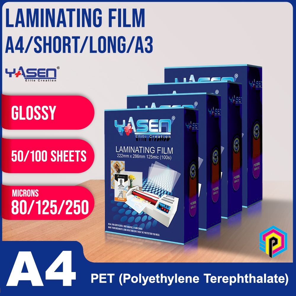 Yasen Laminating Film (100 Sheets) A4 Short Long A3 125/250 Microns ...