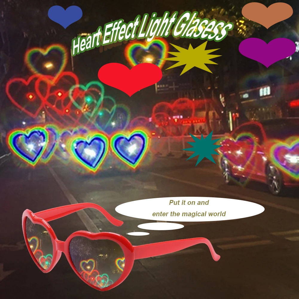 Heart Effect Glasses Special Effects Watching night Light Into A Heart shape Diffraction ...