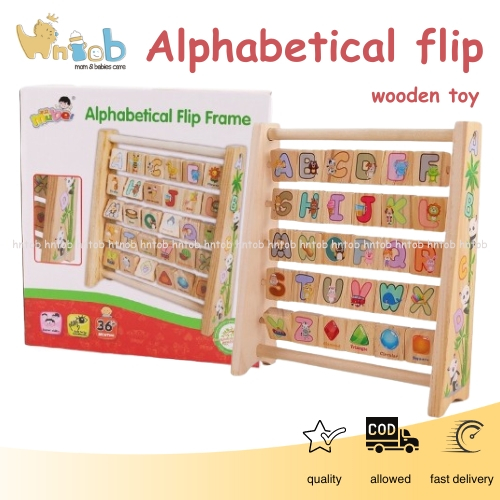 ED shop Kids Letter Animal Wooden Alphabetical Flip Blocks Frame Puzzle ...