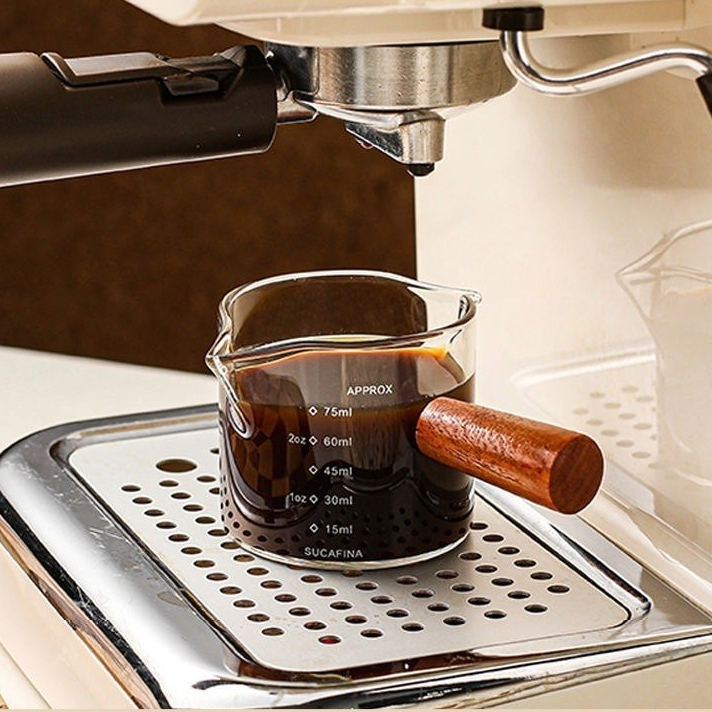 Coffee Measuring Cup Mini Jigger Espresso Cup Glass With Wooden Handle ...