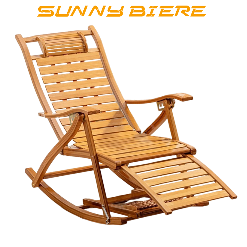 SUNNY BIERE Bamboo Rocking Chair Foldable Chair With Foam Wooden ...