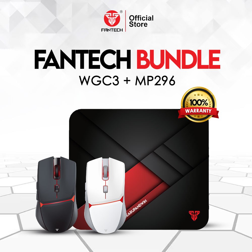 Fantech WGC3 Crypto Strikespeed Wireless & Hybrid Connection Gaming Mouse Bundle with MP296 ...