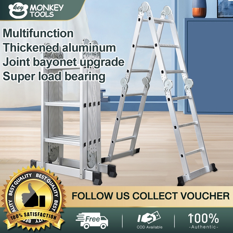 12ft Aluminum Folding Ladder, Robust 4x3 Heavy Duty Step, Easy Foldable ...