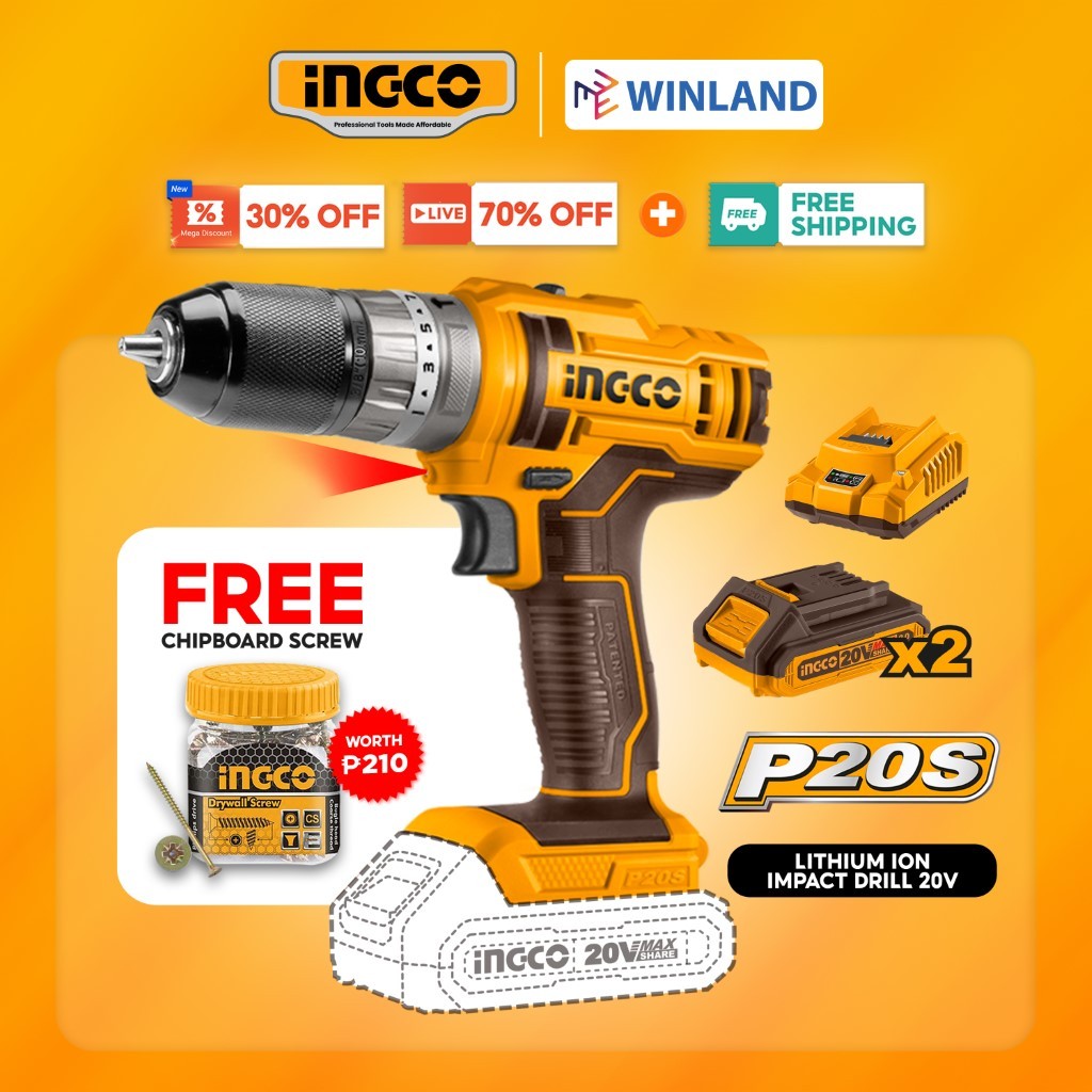 Ingco by Winland P20S 20V Lithium-Ion Cordless Impact Drill CIDLI20031 ...
