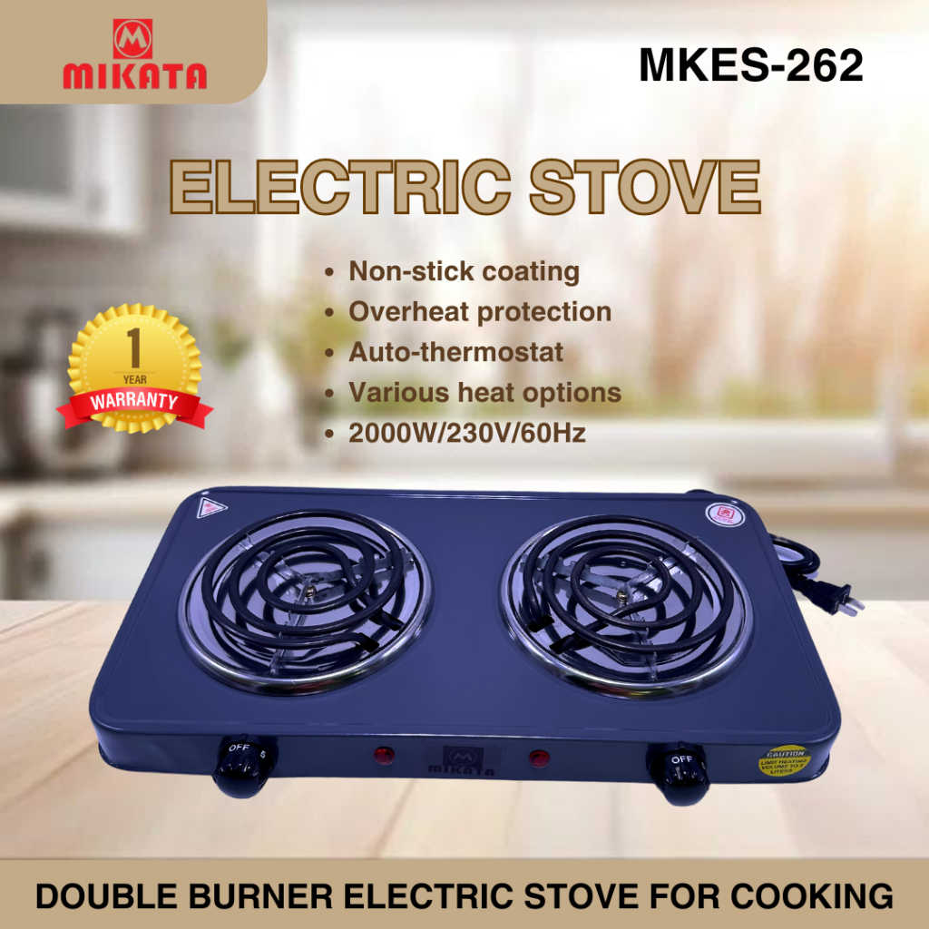 MIKATA Electric Stove MKES-262 Double Coil Auto-Thermostat Overheat Protection Non-stick Coating ...