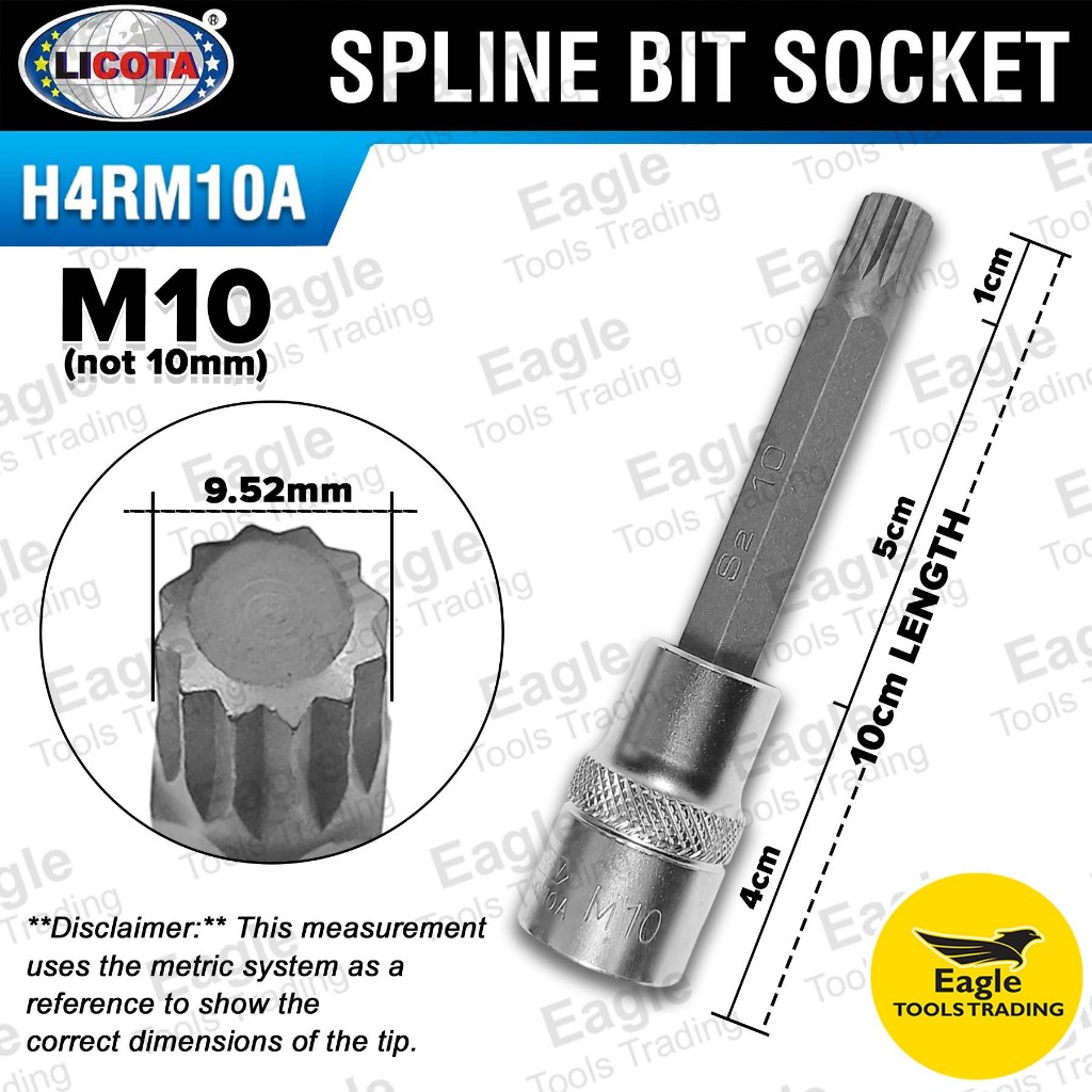 Licota Spline Bit Socket 1/2" Drive M10 ( not 10mm)100mm length H4RM10A ...