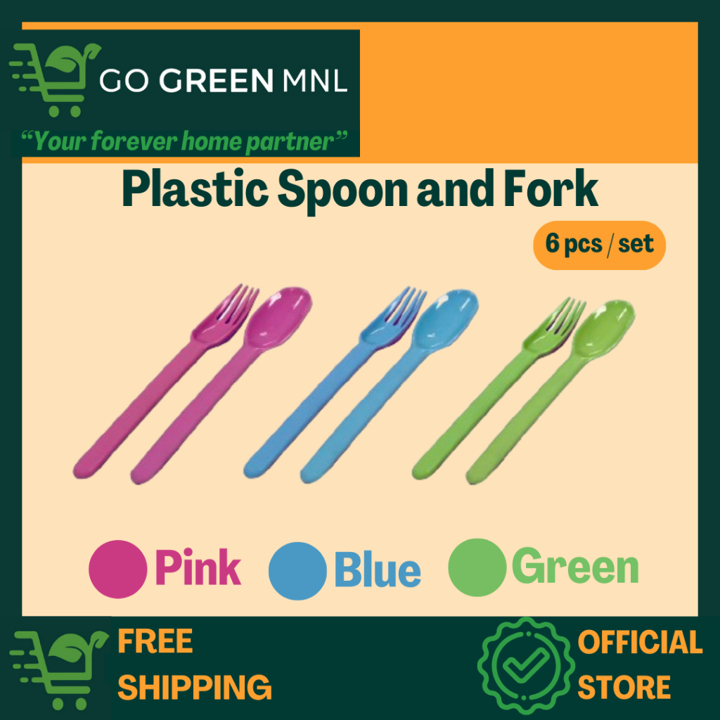6 sets Plastic Spoon & Fork Set | (Blue, Green, or Pink) | Plasticware ...