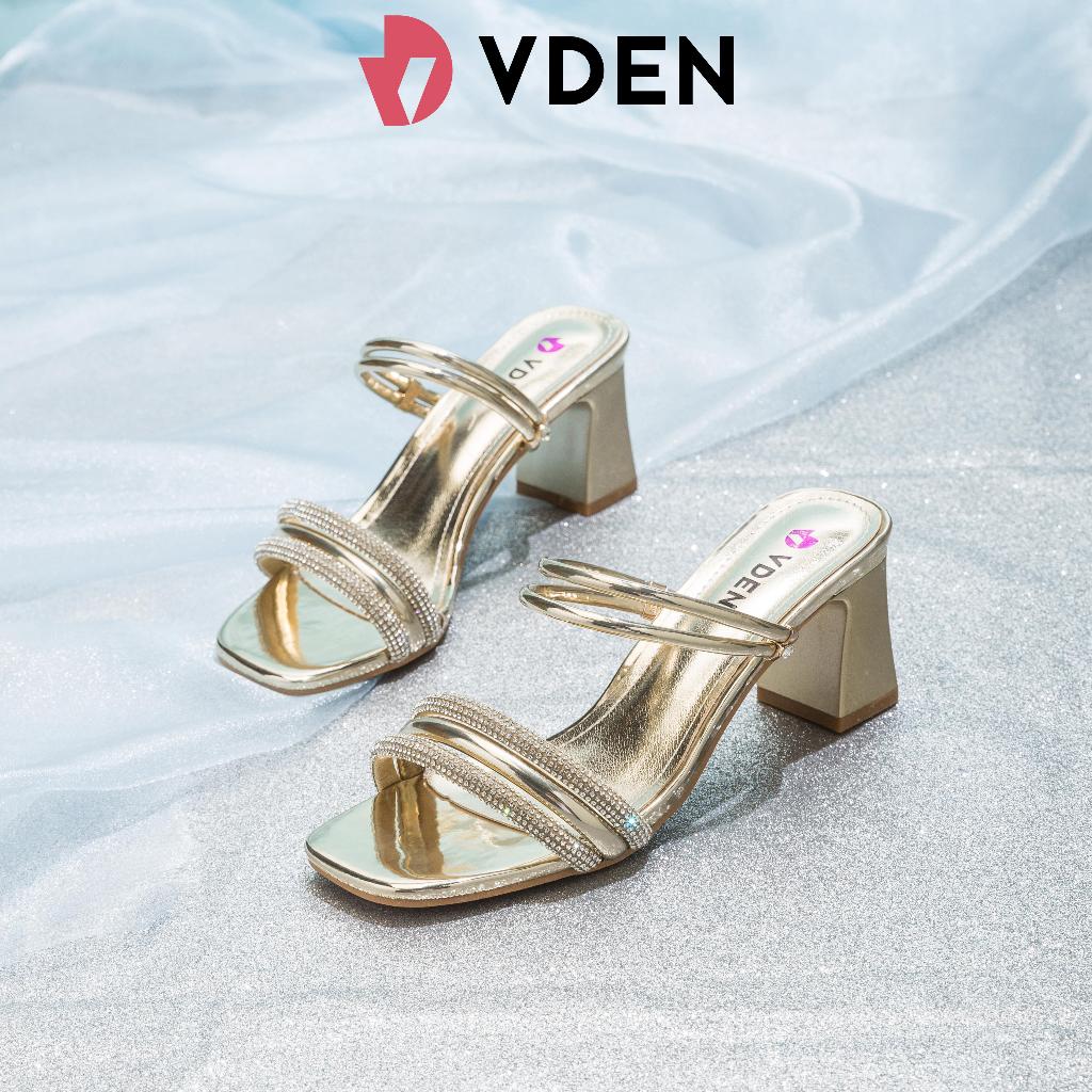 VDEN Square Toe Rhinestone Mid Heel Sandals 3.2INCH/8.2CM 12131-8 Women ...