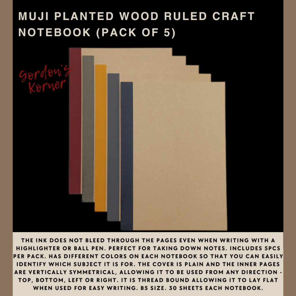 A-03 MUJI Planted Wood Ruled Craft Notebook (Pack of 5) /MUJI Notebook ...