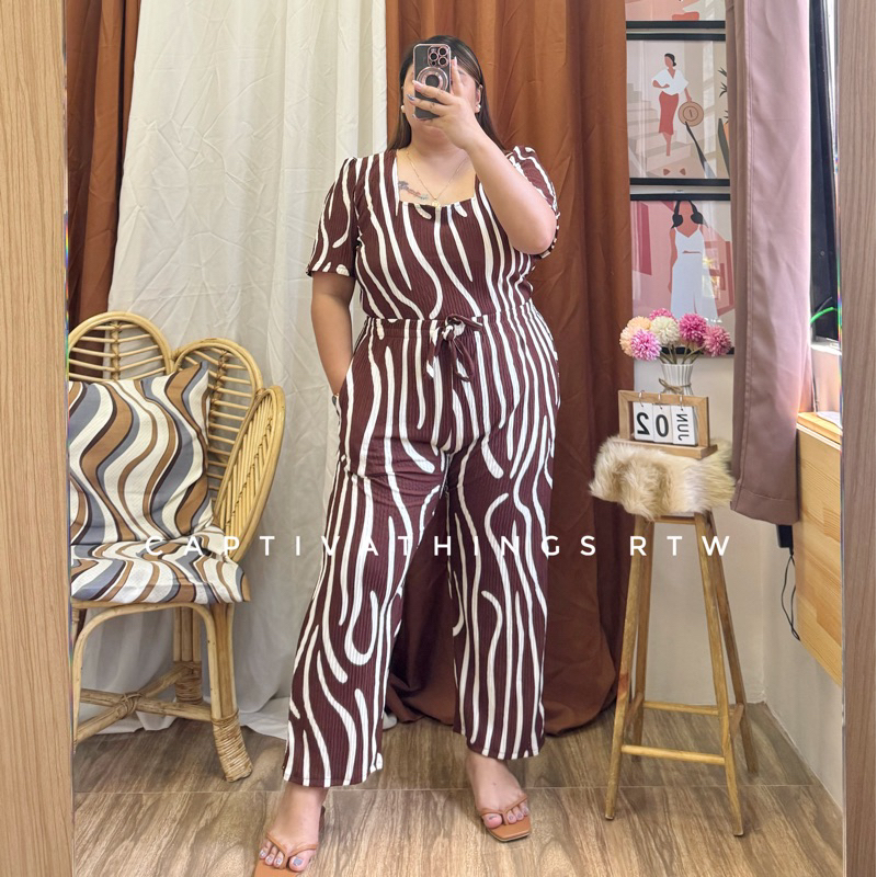 PLUS SIZE XL-3XL Jean Coords Bark Crepe Top Pants Basic Terno Square ...