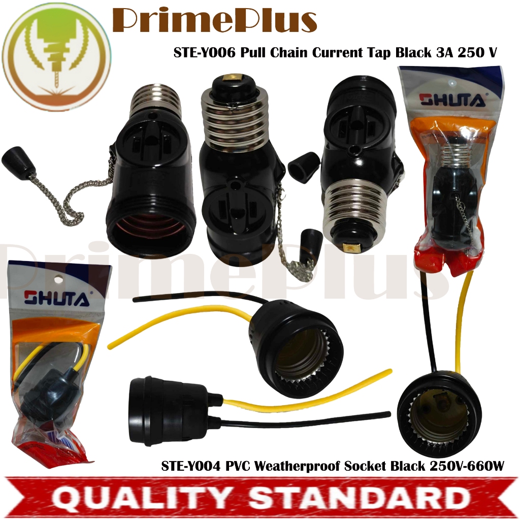 SHUTA STE-Y006 Pull Chain Current Tap Black and SHUTA STE-Y004 PVC Weatherproof Socket Black ...