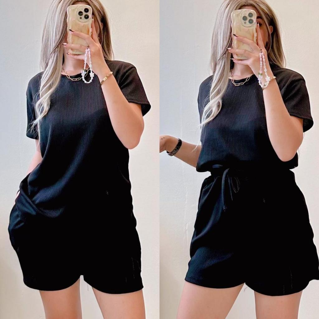 Sunny&Co Stella Comfortable Casual Waffle Fabric TOP T-Shirt Terno ...