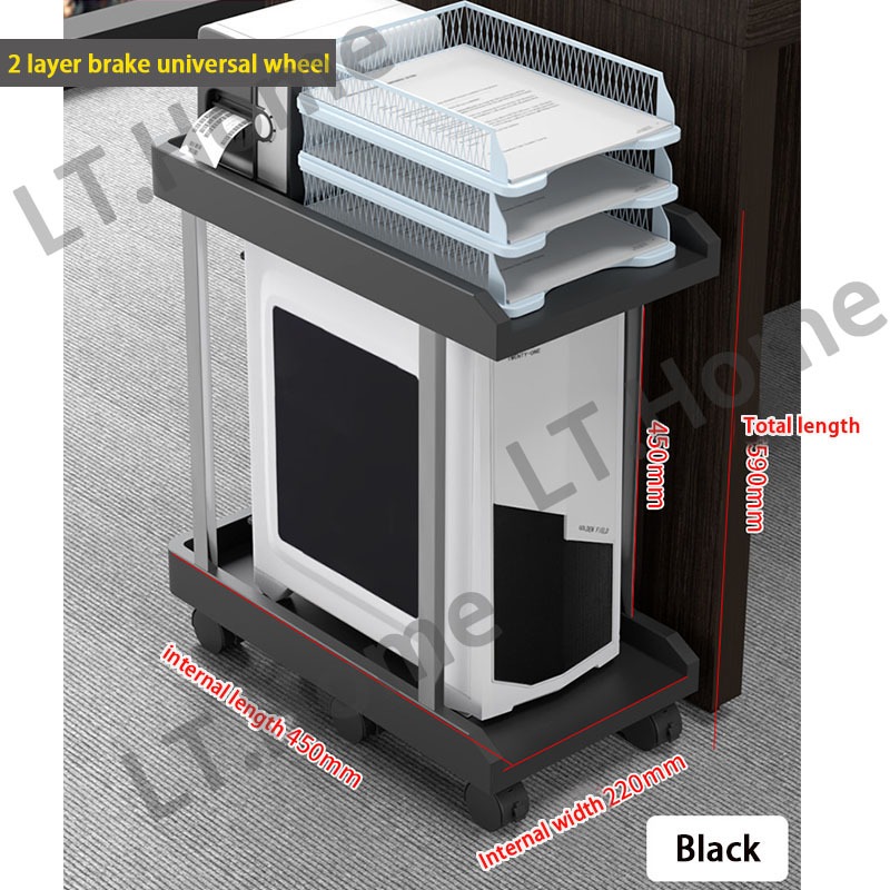 2 Layers Cpu Stand Rack With Rolling 6 Wheels Cpu Holder Under Desk Pc ...