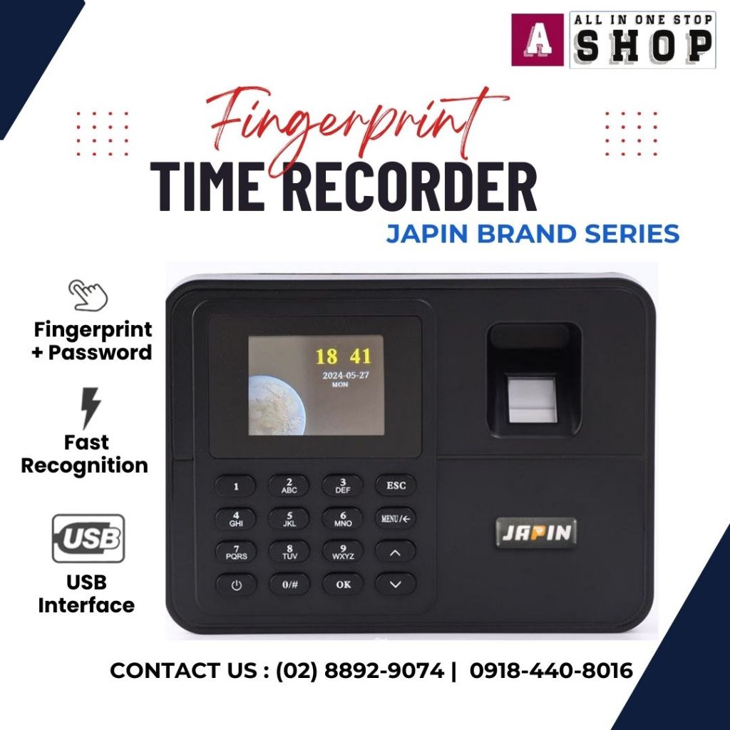 JAPIN Compact Electronic Biometric Time Recorder Machine Fingerprint ...