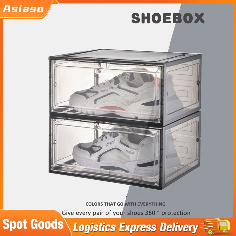 Magnetic transparent stackable shoe box foldable stackable new shoe box ...