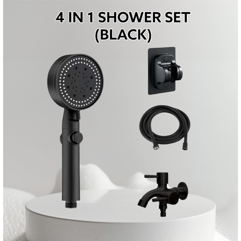 4in1 Shower Set Black Color (Shower Head with 1.5m Hose Adhesive Holder ...