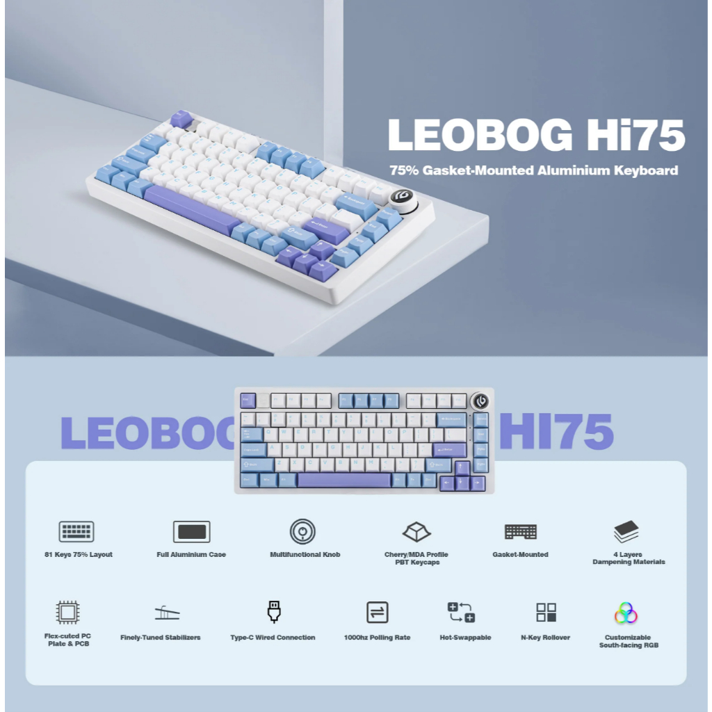 Leobog Hi75 75% Gasketmount Aluminum Mechanical Keyboard Barebone Kit ...