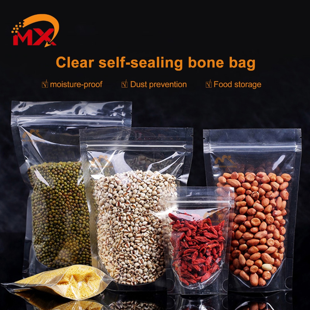 100 pcs Full Clear Stand Up Pouch with Lock Plastic Packaging Zip Bag Pouch Resealable | Shopee ...