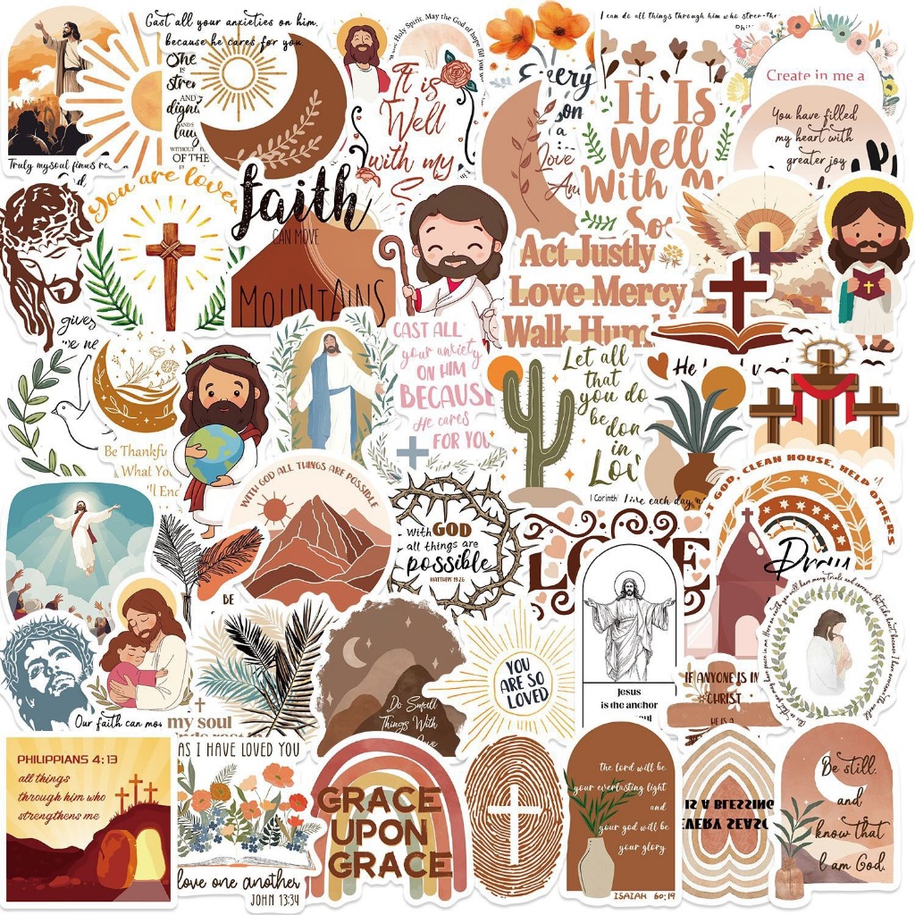 50Pcs Boho Jesus Phrases Series Stickers DIY Fashion Waterproof laptop ...