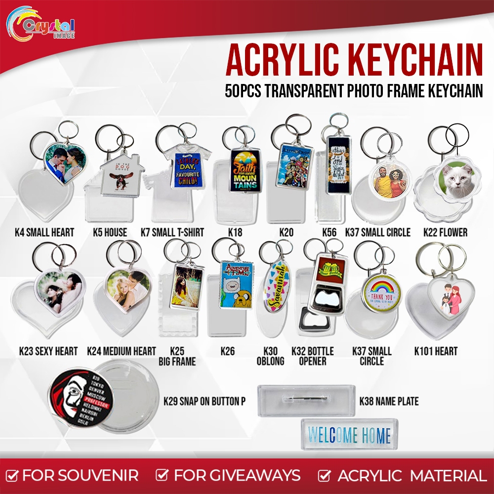 50PCS Acrylic Keychain Transparent Photo Frame Keychain Photo Insert ...