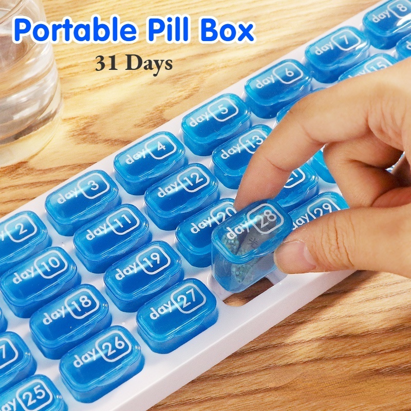 31 Grids Portable Pill Box 31 Day pill organizer medicine storage 4 ...