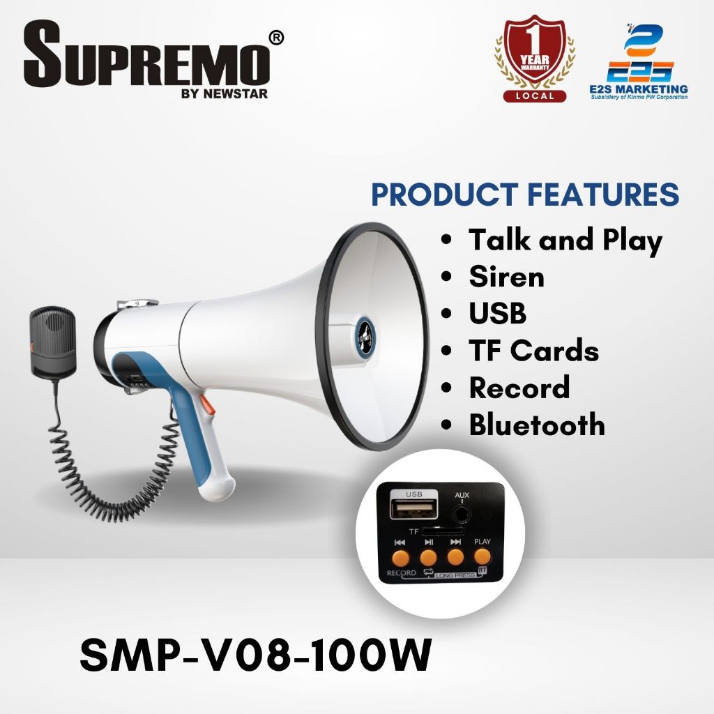 Supremo High Power Handheld Megaphone with Microphone 12V 100Watts SMP ...