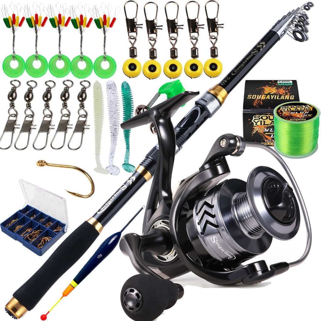 Fishing Rod Set 1.8/2.7m Telescopic Fishing Rod Set 5.2:1 and Spinning ...